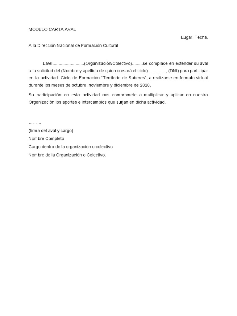 Modelo Carta Aval | PDF