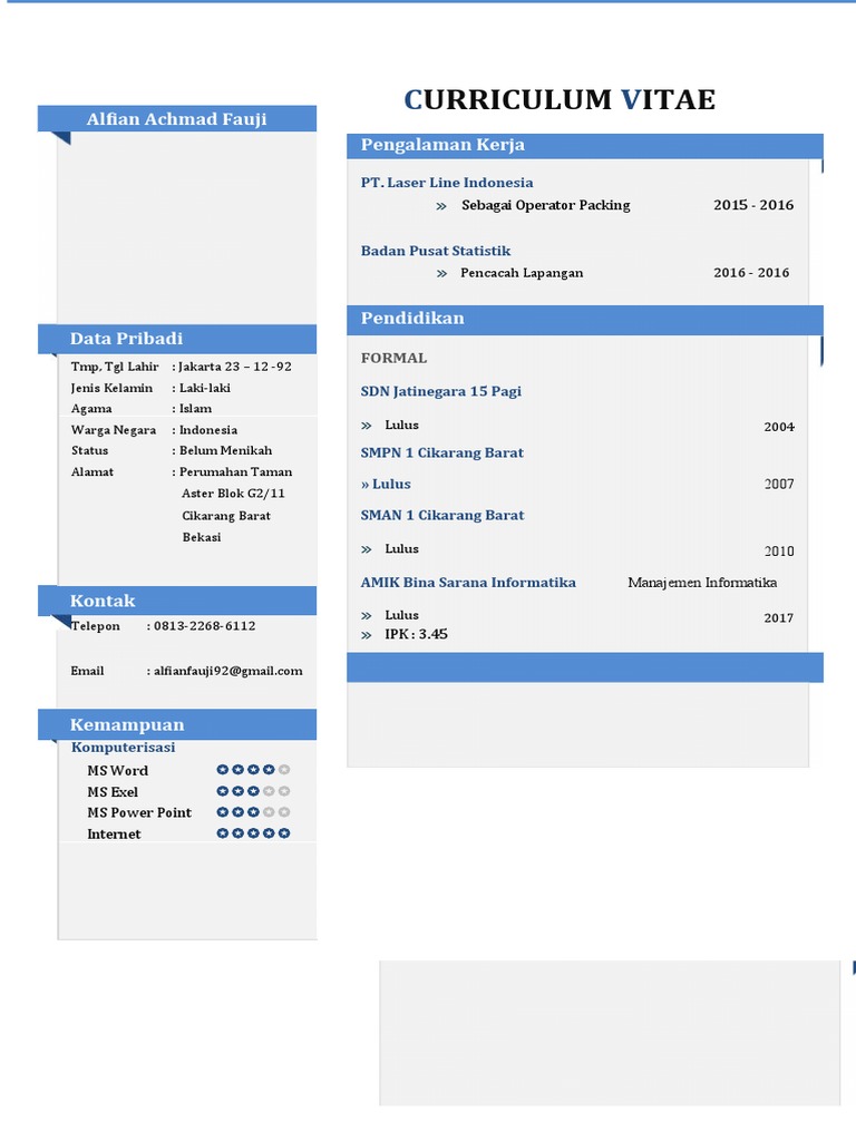 Urriculum Itae: Alfian Achmad Fauji Pengalaman Kerja | PDF