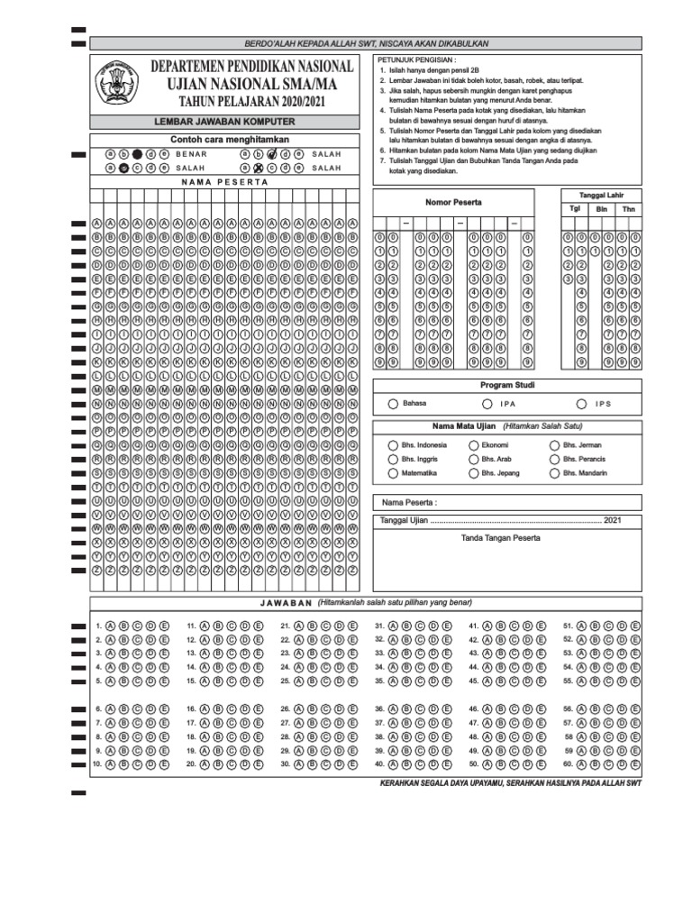 Panduan Pengisian LJK UN SMA | PDF