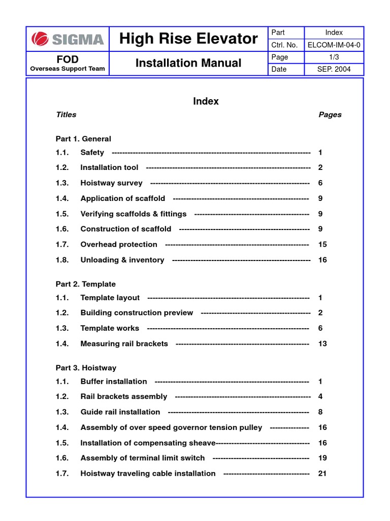 High Rise Elevator: Installation Manual | PDF | Elevator | Mechanical ...