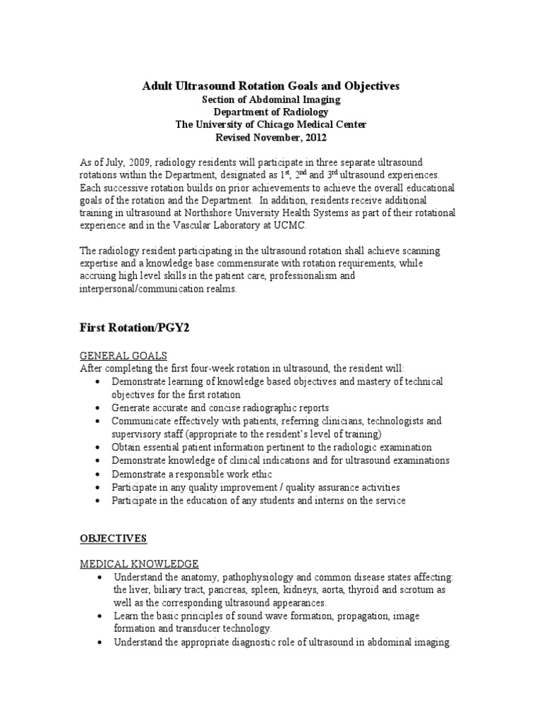 Adult Ultrasound Rotation Goals and Objectives | PDF | Medical ...