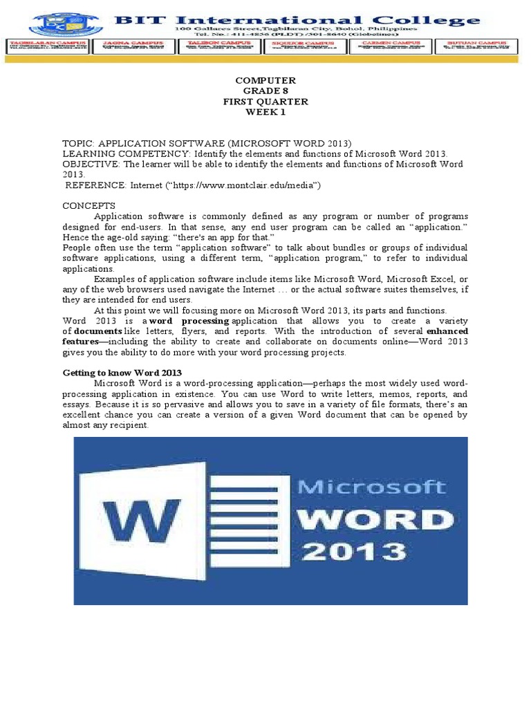 Computer Grade 8 First Quarter Week 1 | PDF | Application Software ...