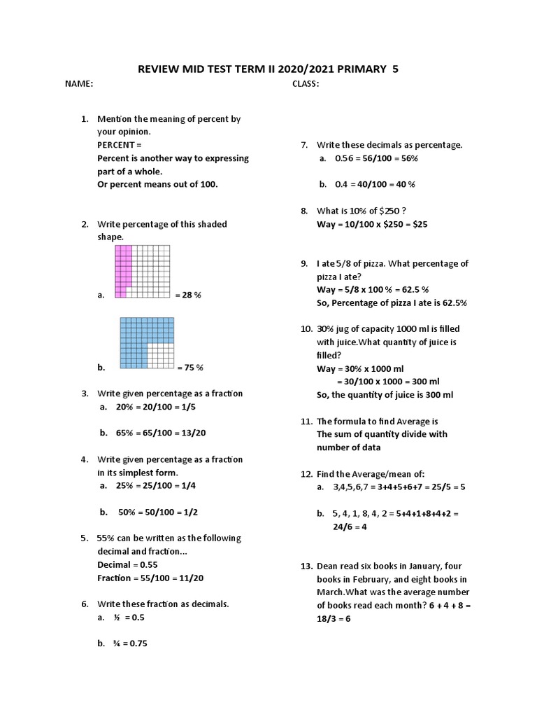 ANSWER KEY REVIEW MID TEST TERM II 2020 p5 | PDF | Percentage | Lexicology
