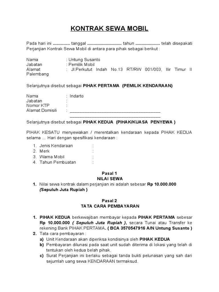 Draft Kontrak Mobil Dari Riski | PDF | Hukum