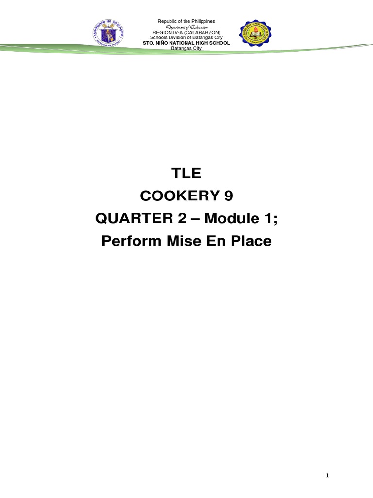 2nd QUARTER G9 Cookery Week 1 MODULE | PDF | Salad | Desserts