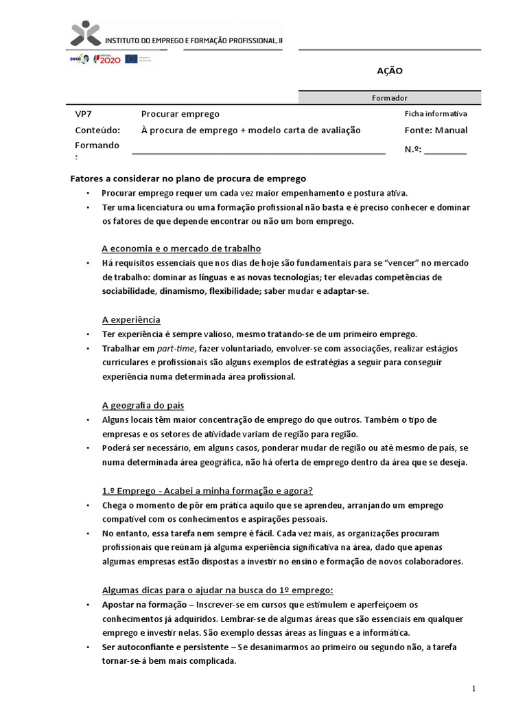 (UFCD 6658) Procurar Emprego + Modelo CA | PDF | Emprego | Publicidade
