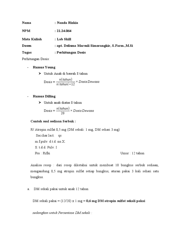 Tugas Perhitungan Dosis | PDF | Kesehatan Holistik