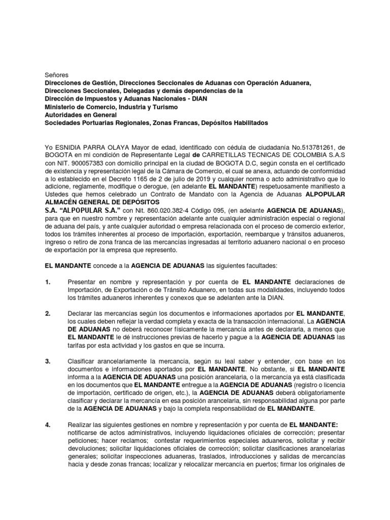 Modelo Mandato Aduanero | PDF | aduana | Arancel