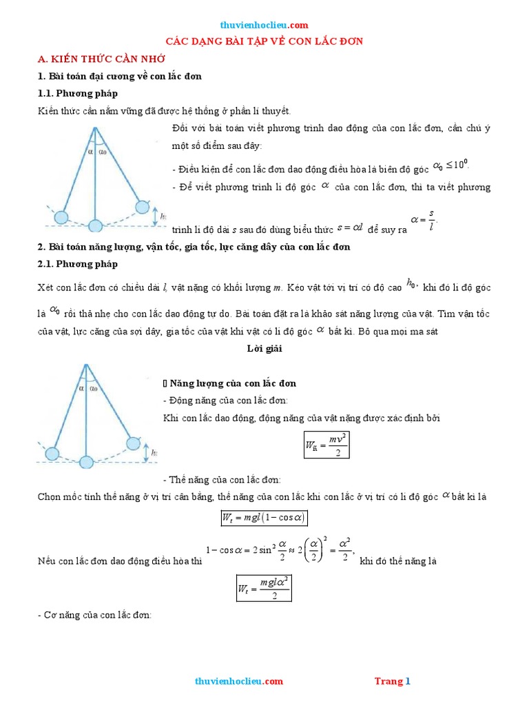 Cac Dang Bai Tap Ve Con Lac Don | PDF