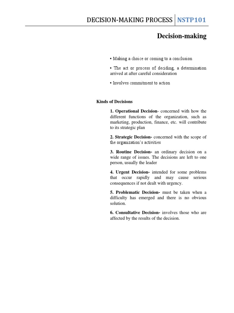 Decision-Making Process Overview | PDF | Decision Making ...
