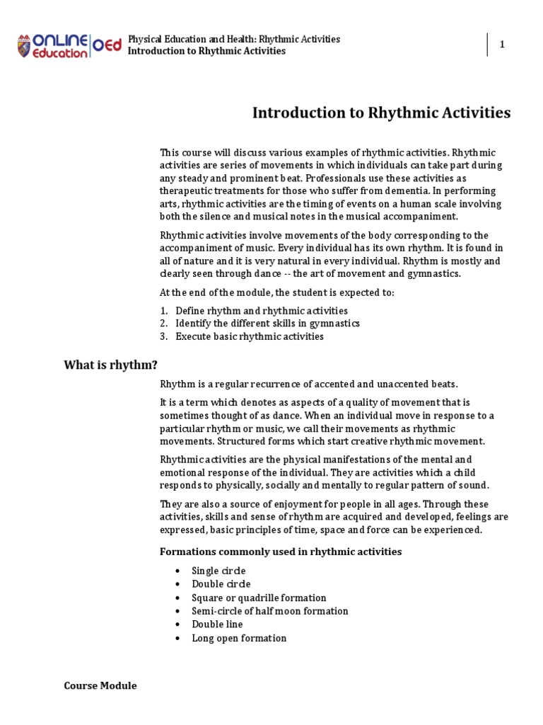 W1 Lesson 1 - Introduction To Rhythmic Activity - Module | PDF | Rhythm | Gymnastics