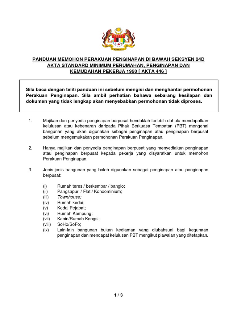 Panduan Lengkap Permohonan Perakuan Penginapan di bawah Akta 446 | PDF