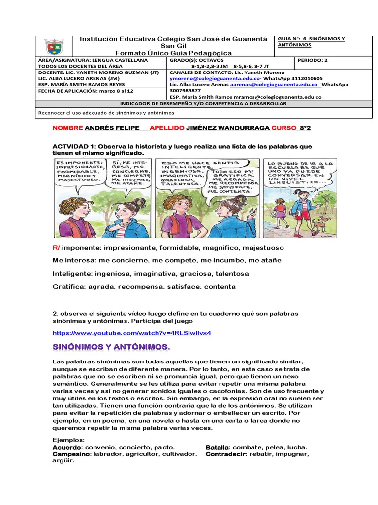 Desarrollo Guia Sinonimos y Antónimos Alumno Andrés Felipe Jimrémez ...