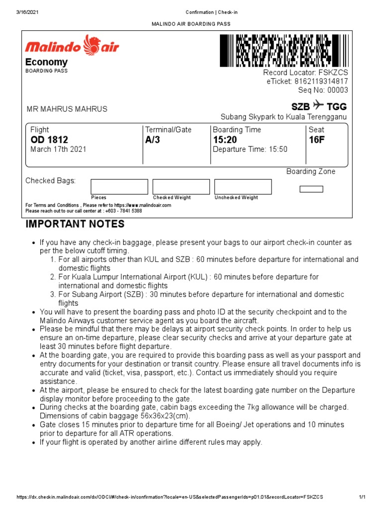 Confirmation - Check-In | Download Free PDF | Transport | Aviation