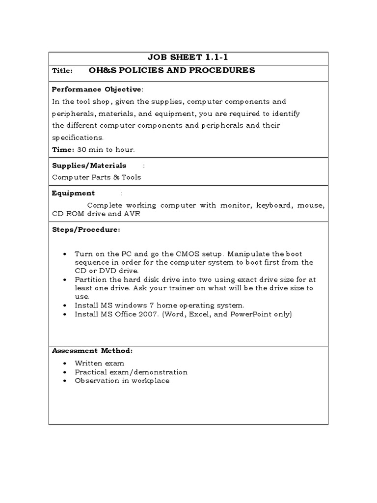 07K Job Sheet 1 | PDF | Booting | Personal Computers