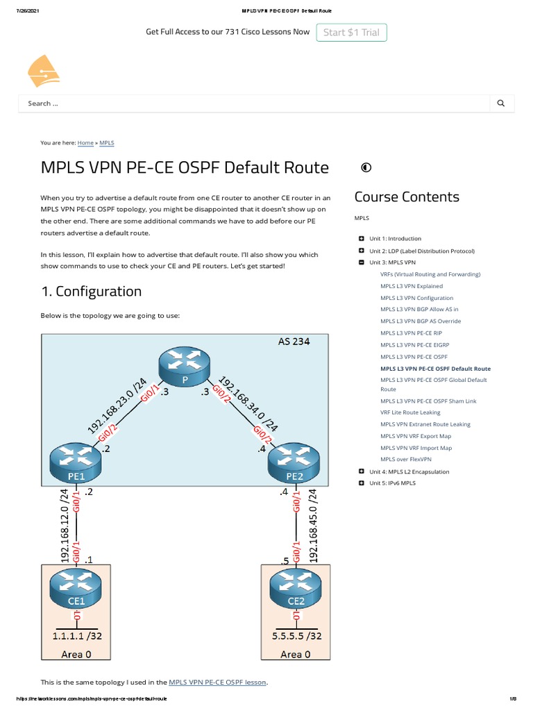 Mpls VPN Pe-Ce Ospf Default Route | PDF | Virtual Private Network ...