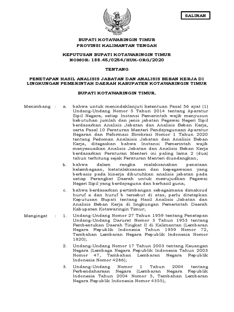 SK Penetapan Anjab & Abk 2020 | PDF