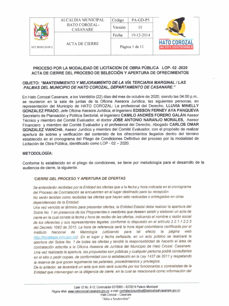 Acta de Cierre | PDF