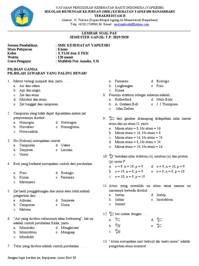 Soal Uas Kimia | PDF