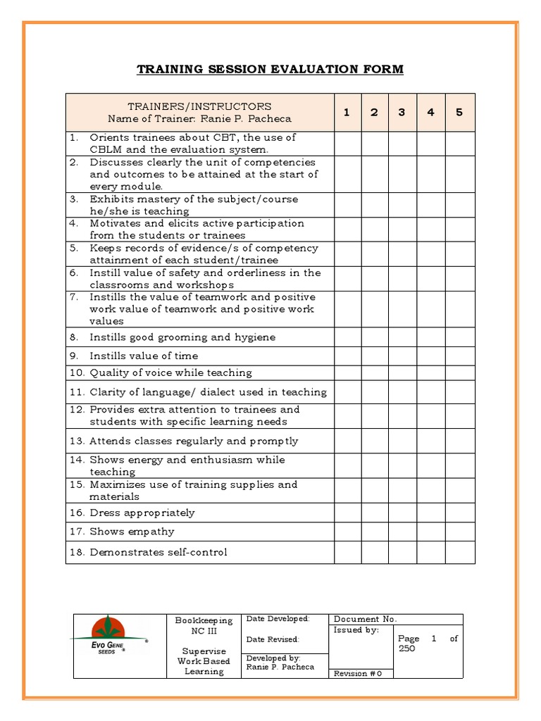 Training Session Evaluation Form | PDF | Learning | Competence (Human Resources)