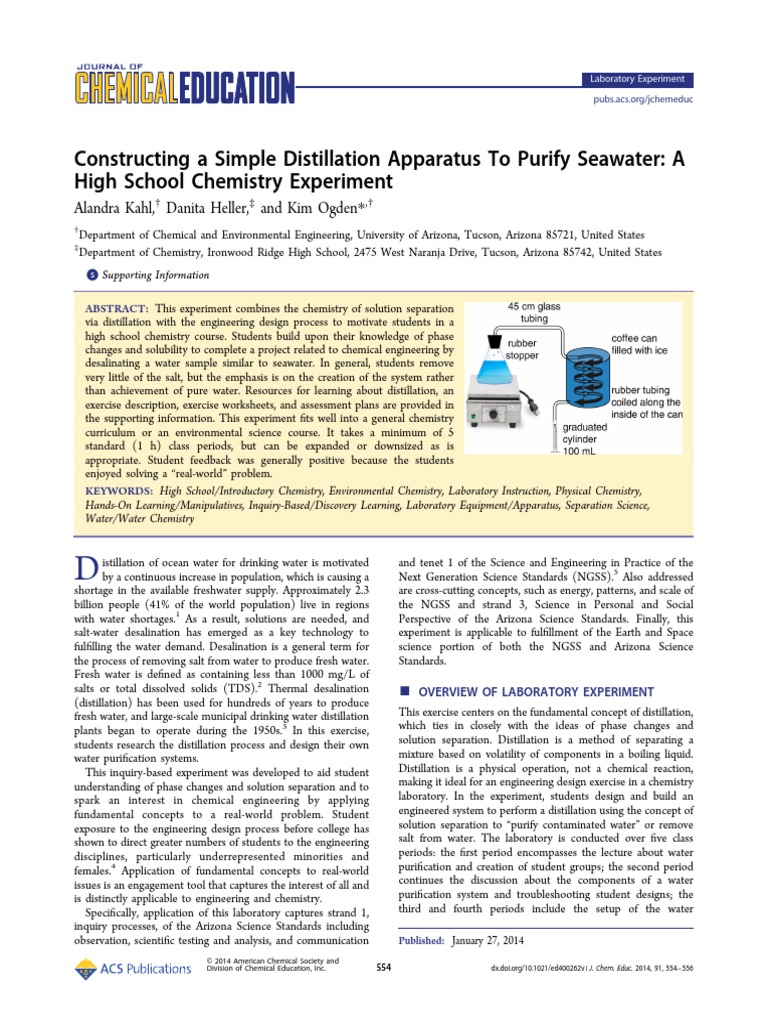 Constructing A Simple Distillation Apparatus To Purify Seawater: A High ...