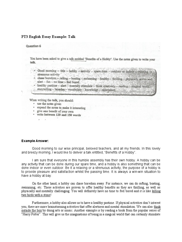 PT3 English Essay Example: Talk | PDF | Self-Improvement | Lifestyle