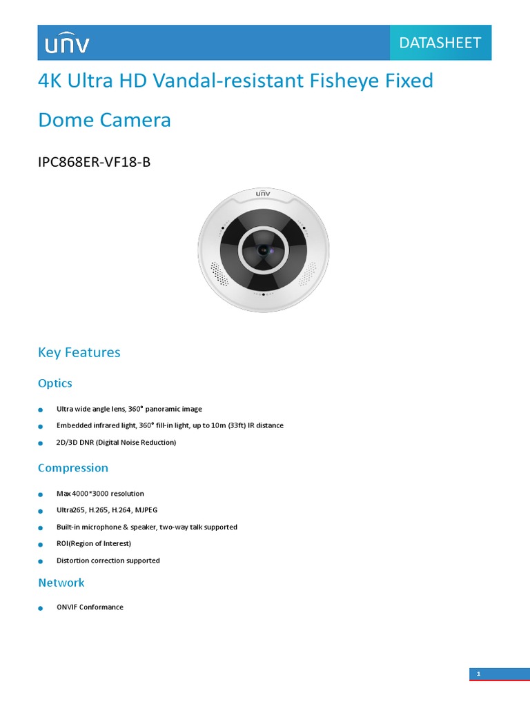 IPC868ER-VF18-B 4K Ultra HD Vandal-Resistant Fisheye Fixed Dome Camera ...
