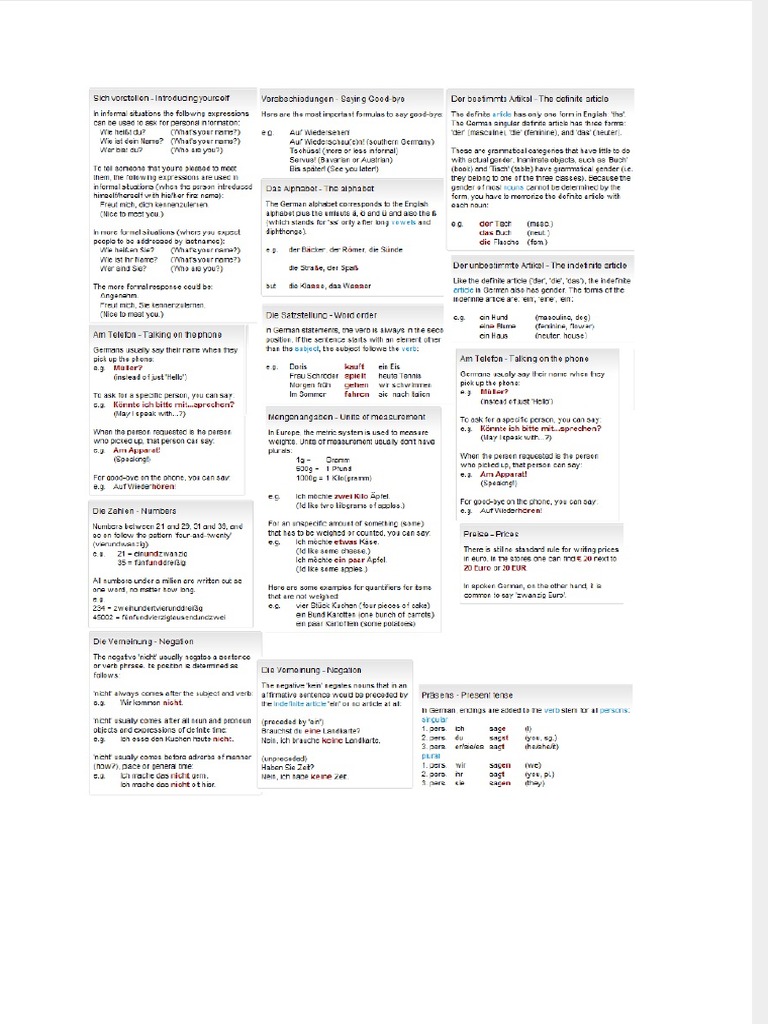Fdocuments - in German Grammar A1 Goethe Online | PDF