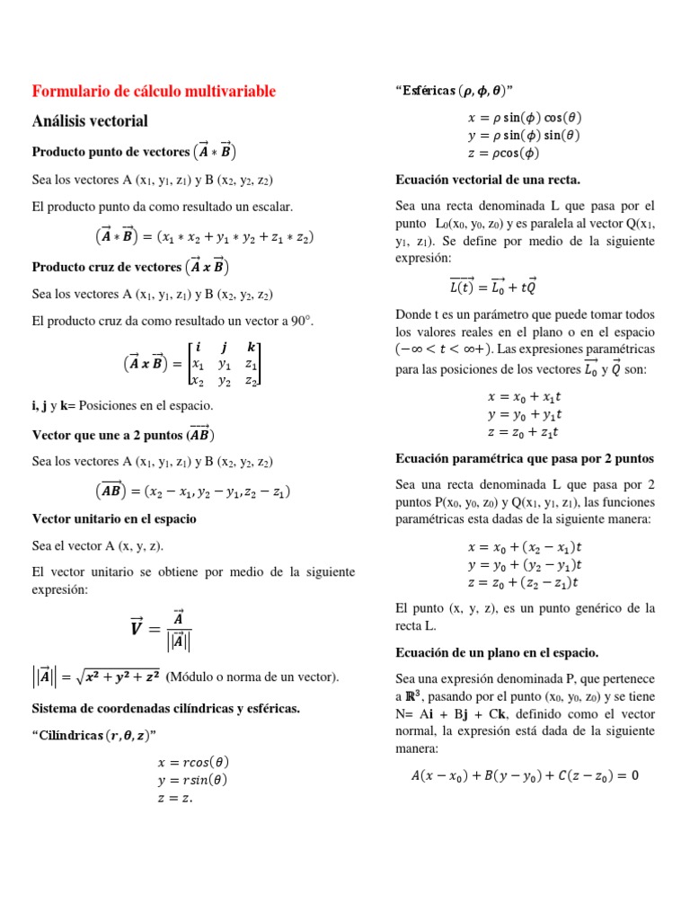 Formulario de Cálculo Multivariable | PDF | Integral | Derivado