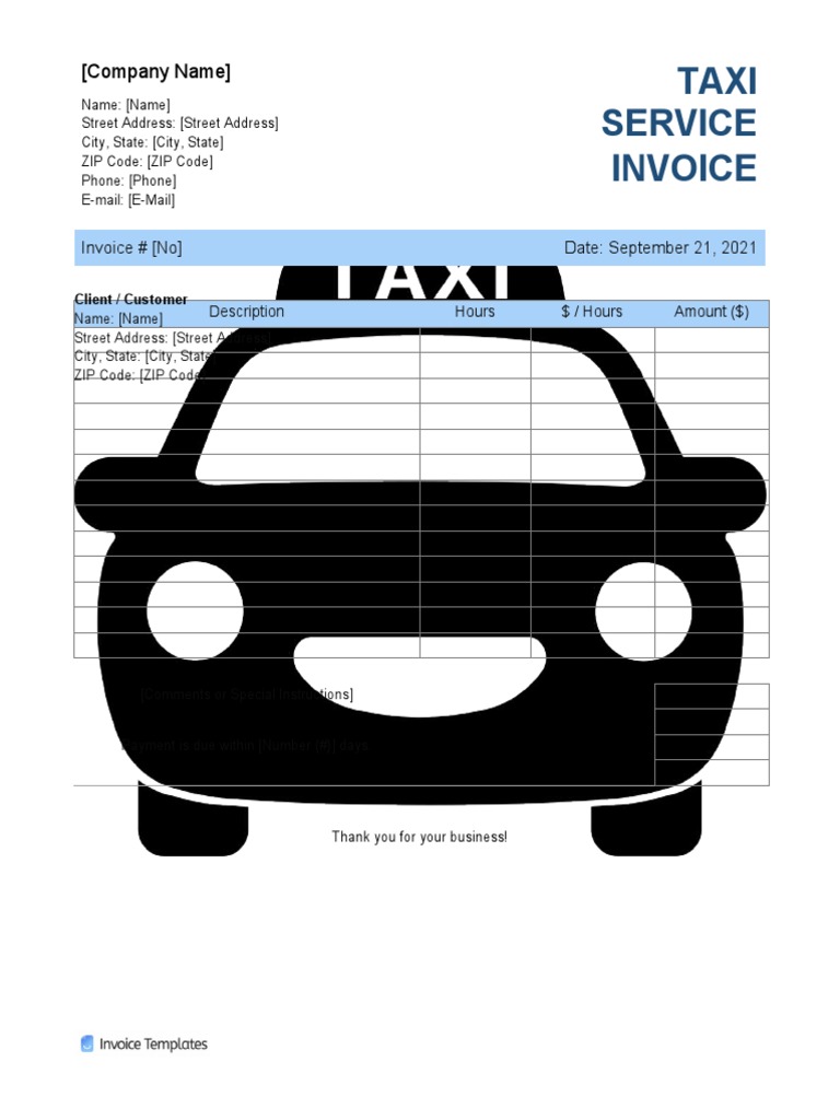 Taxi Service Invoice Template | PDF