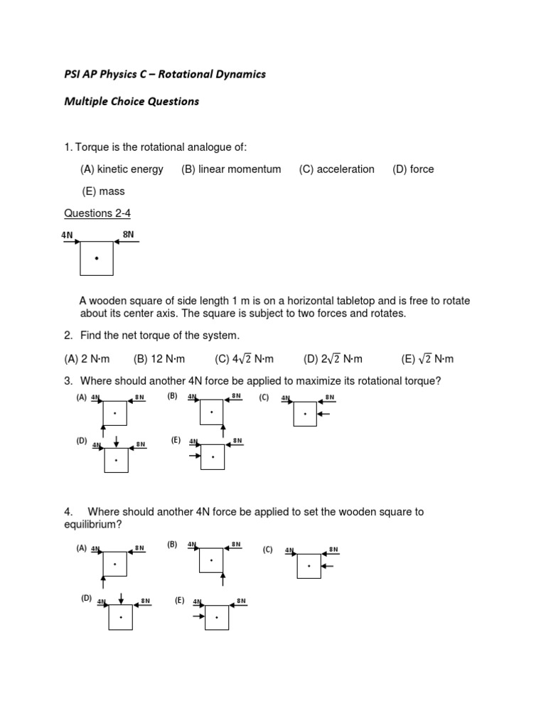 AP Physics C Rotational Dynamics MCQs | PDF | Rotation Around A Fixed ...