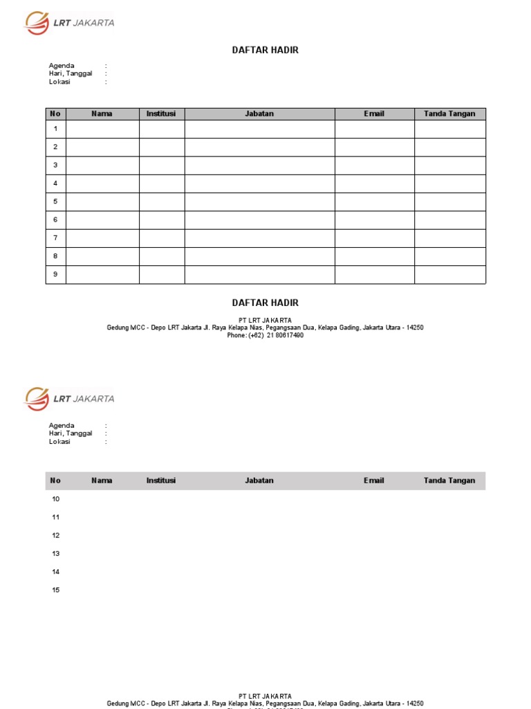 Daftar Hadir Meeting | PDF