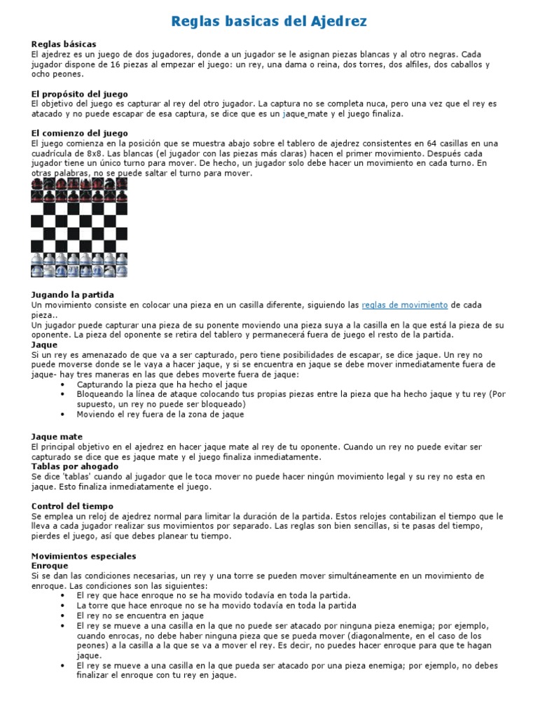 Reglas Basicas Del Ajedrez | PDF | Ajedrez | Juego de azar