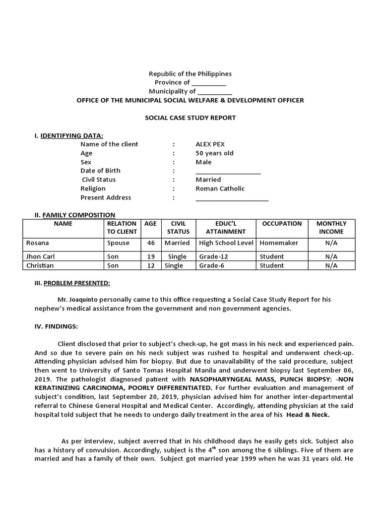 Social Case Study Report | PDF | Hospital | Health Care