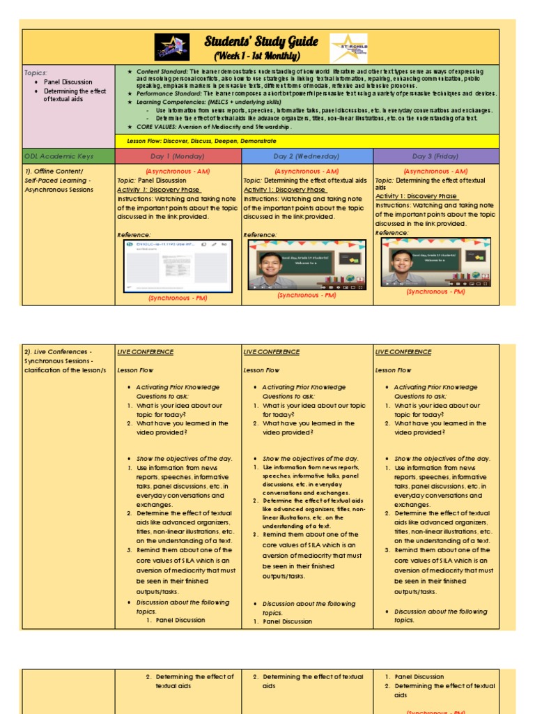 Students' Study Guide: (Week 1 - 1st Monthly) | Download Free PDF ...