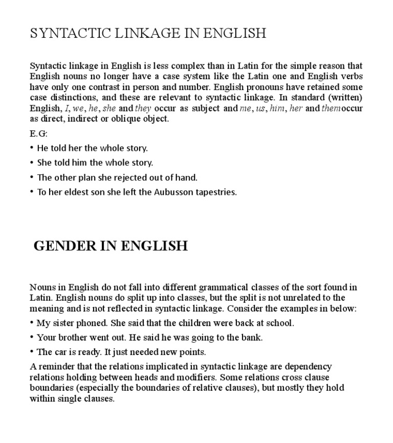 Understanding Syntactic Linkage in English | PDF