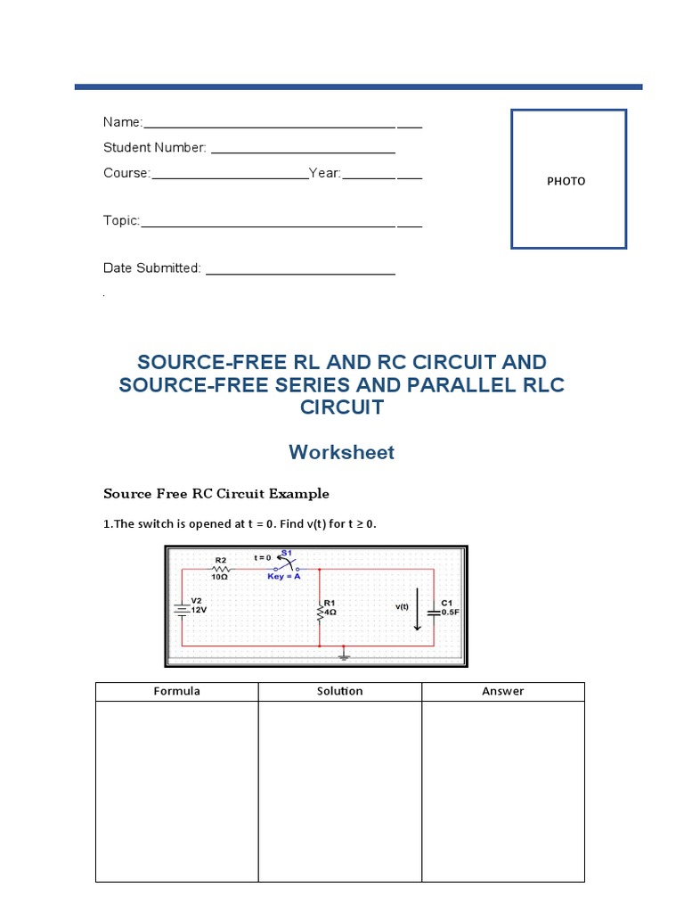 Source-Free RL and RLC Circuit Worksheet | PDF | Science & Mathematics