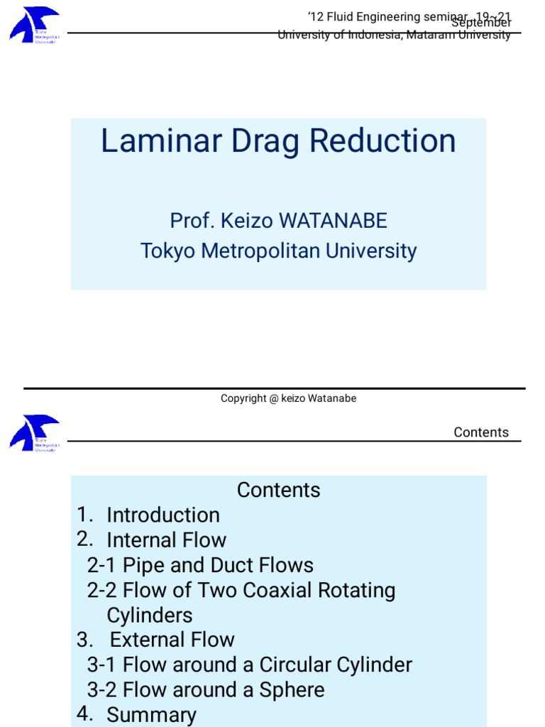 Laminar Drag Reduction: Prof. Keizo WATANABE Tokyo Metropolitan ...