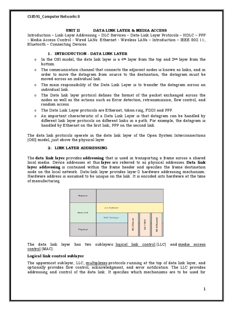 CS8591 - Computer Networks II: Unit Ii Data-Link Layer & Media Access | PDF | Ethernet ...
