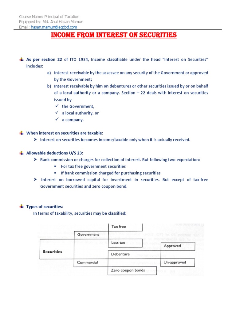 Income From Interest On Securities | PDF | Securities (Finance) | Interest
