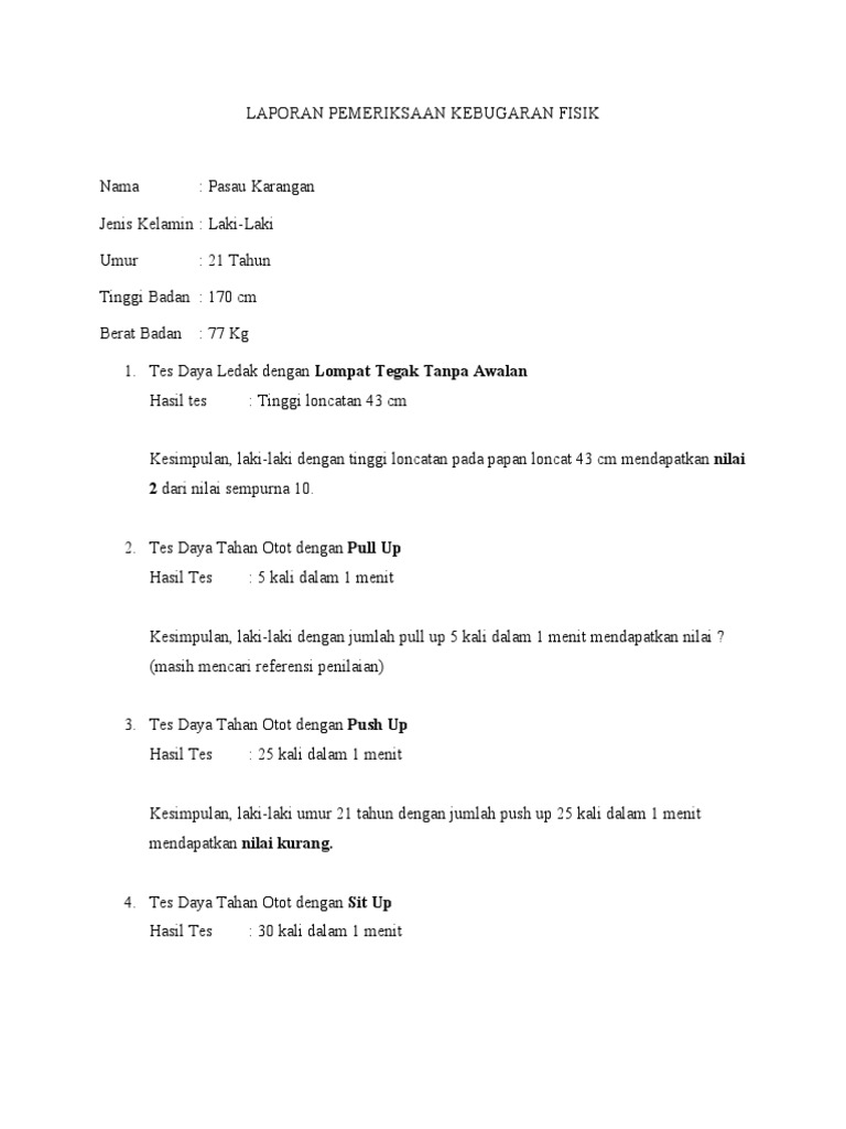 Laporan Pemeriksaan Kebugaran Fisik | PDF