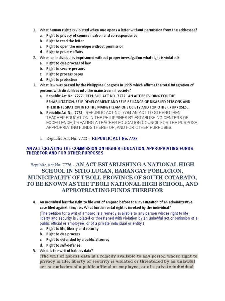 Civil Service Review Questions (Human Rights and Issues) | PDF ...