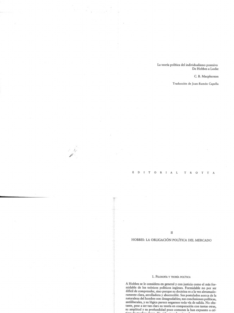 C.B. MacPherson, La Teoría Del Individualismo Posesivo, Madrid, Trotta ...