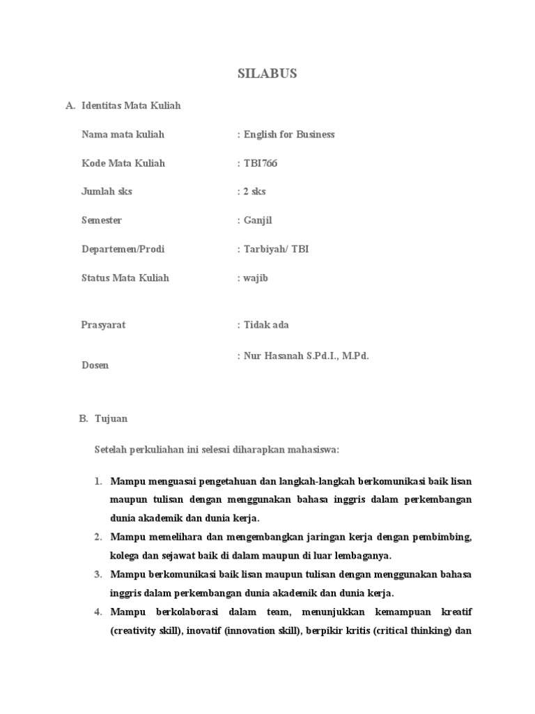 Silabus MK English For Business | PDF