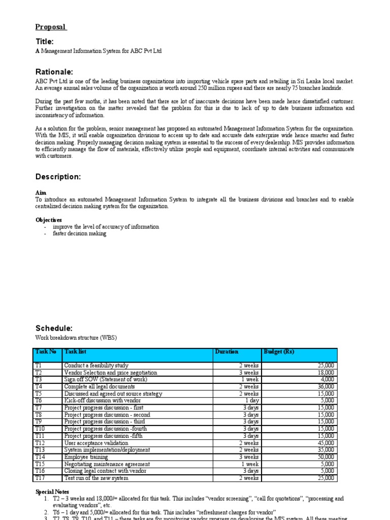 Proposal Title:: A Management Information System For ABC PVT LTD | PDF ...