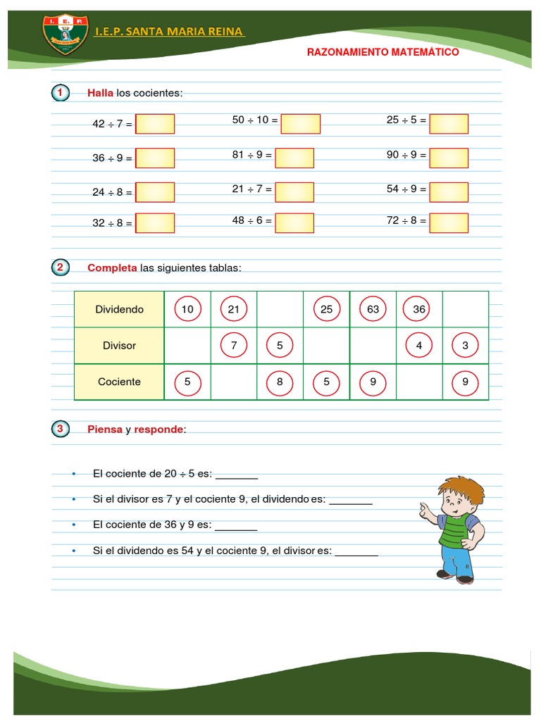 Las Divisiones para CUARTO Grado de Primaria | PDF | División ...