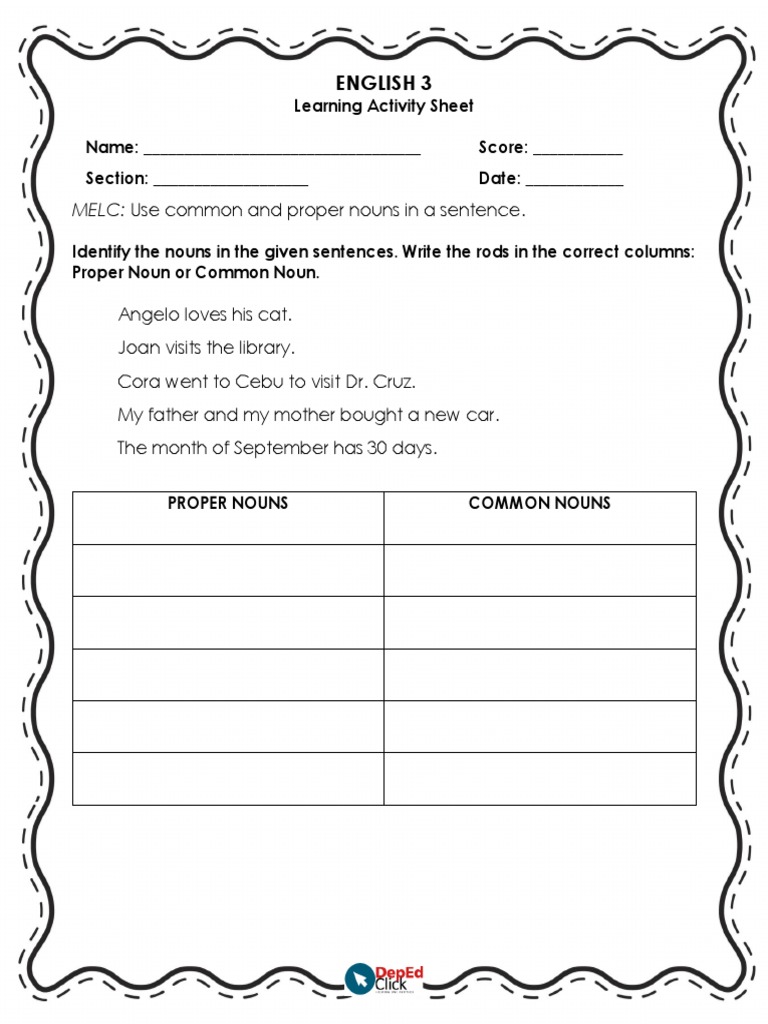 Grade 3 ENGLISH Activity Sheets Q1 | PDF