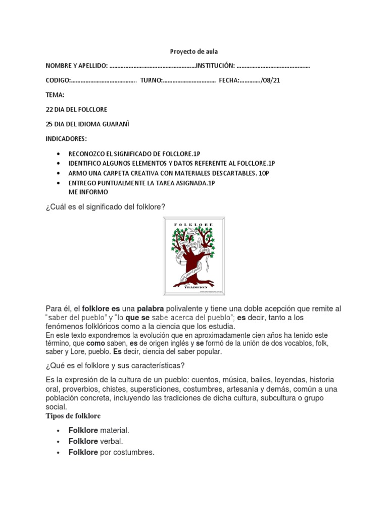 Proyecto de Aula - FOLCLORE | PDF | Folklore