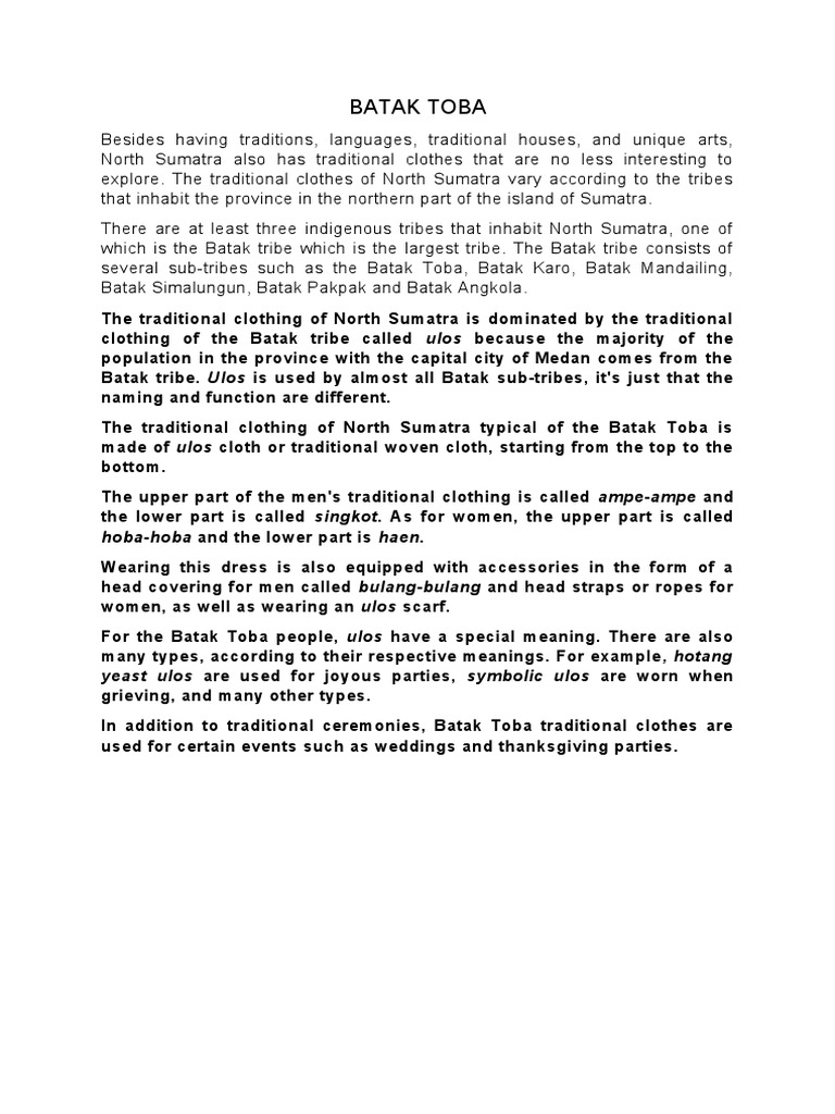 Batak Toba: Hoba-Hoba and The Lower Part Is Haen | PDF | Social Science ...