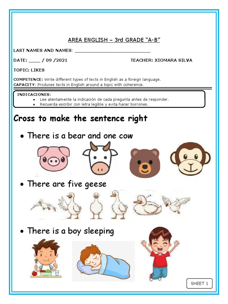 Cross To Make The Sentence Right: There Is A Bear and One Cow | PDF
